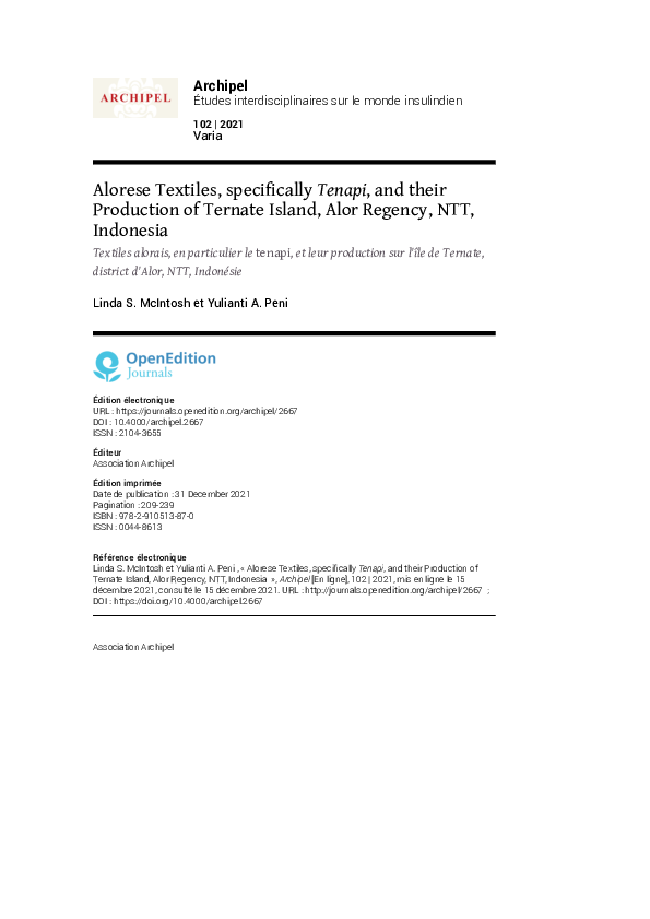 (PDF) Alorese Textiles, specifically Tenapi, and their Production of ...
