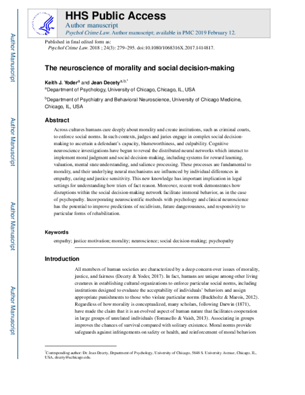 (PDF) The neuroscience of morality and social decision-making