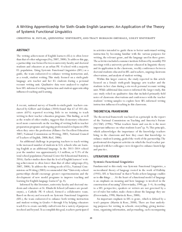 (PDF) A Writing Apprenticeship for Sixth-Grade English Learners: An ...