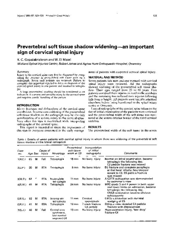 (PDF) Prevertebral soft tissue shadow widening—an important sign of ...