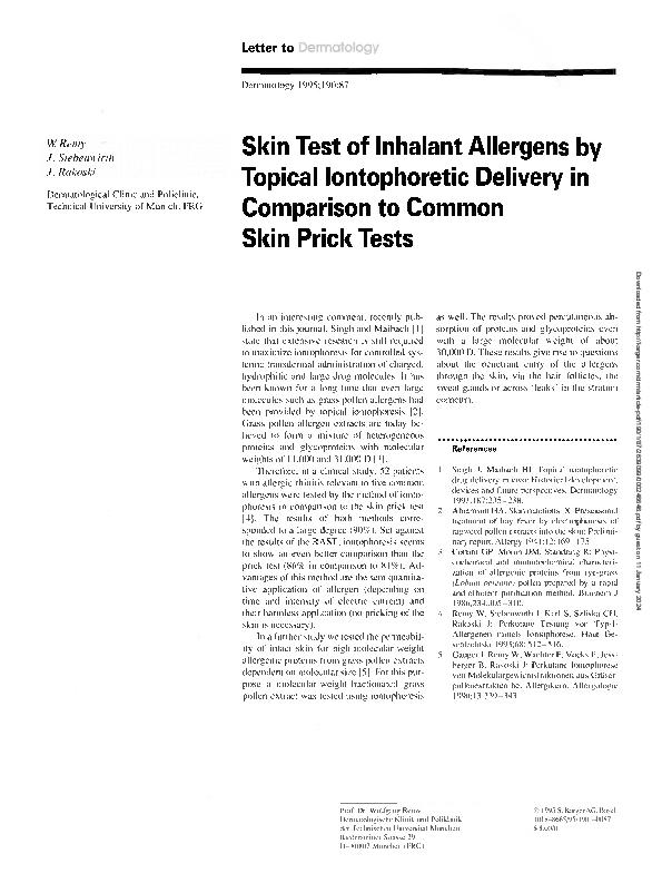 (PDF) Skin Test of Inhalant Allergens by Topical lontophoretic Delivery ...