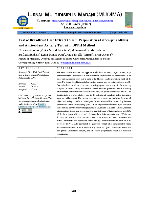(PDF) Test of Breadfruit Leaf Extract Cream Preparation (Artocarpus ...