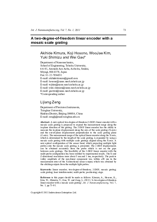 (PDF) A two-degree-of-freedom linear encoder with a mosaic scale grating