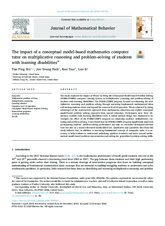 (PDF) The impact of a conceptual model-based mathematics computer tutor ...