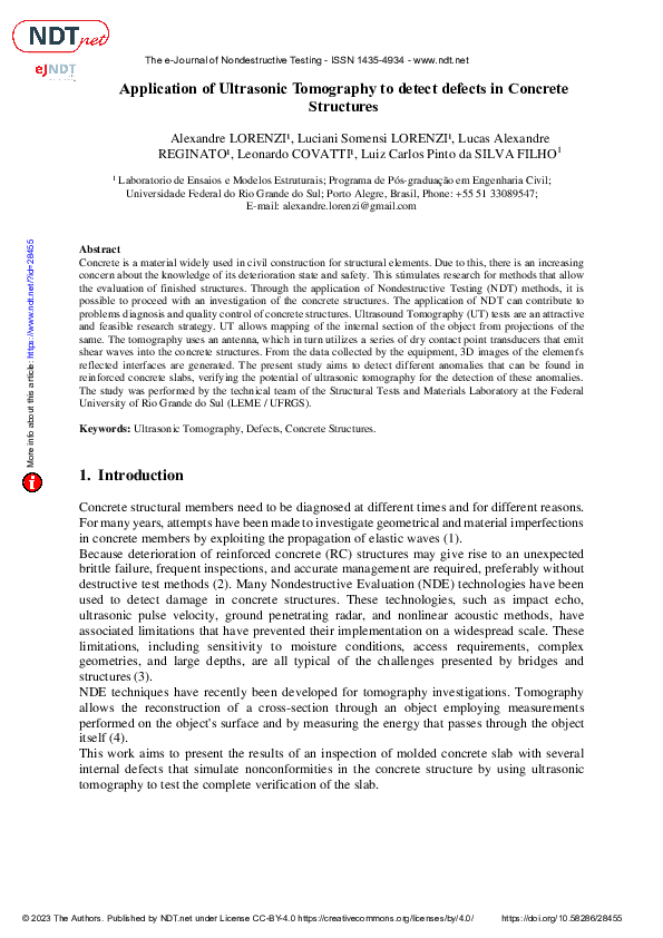 Pdf Application Of Ultrasonic Tomography To Detect Defects In Concrete Structures