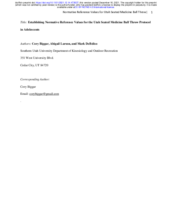 (PDF) Establishing Normative Reference Values for the Utah Seated ...