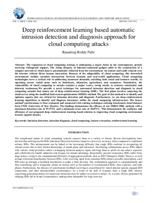 Pdf Deep Reinforcement Learning Based Automatic Intrusion Detection And Diagnosis Approach For