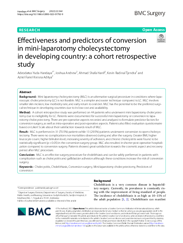 (PDF) Effectiveness and predictors of conversion in mini-laparotomy ...