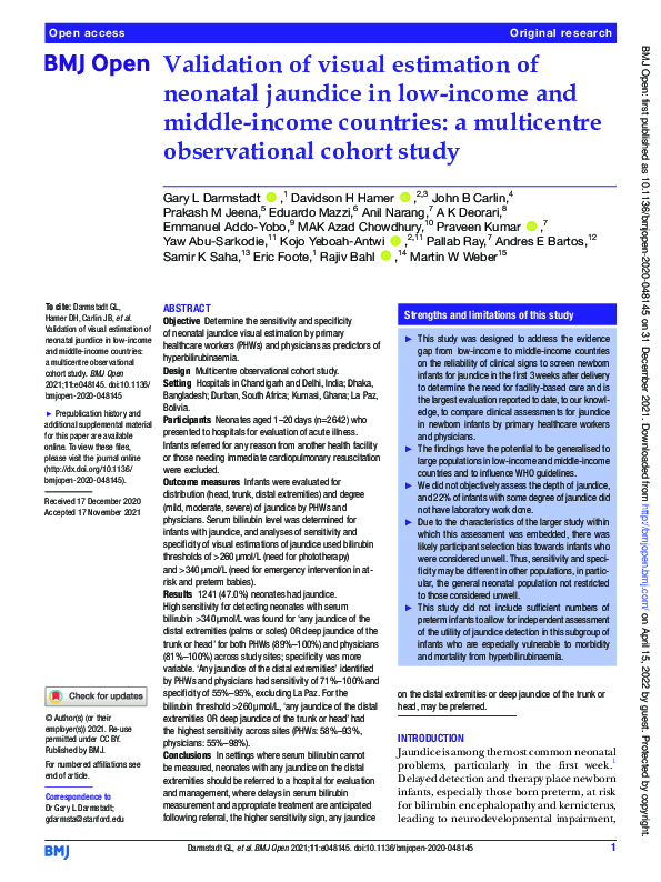 (PDF) Validation of visual estimation of neonatal jaundice in low-income and middle-income ...
