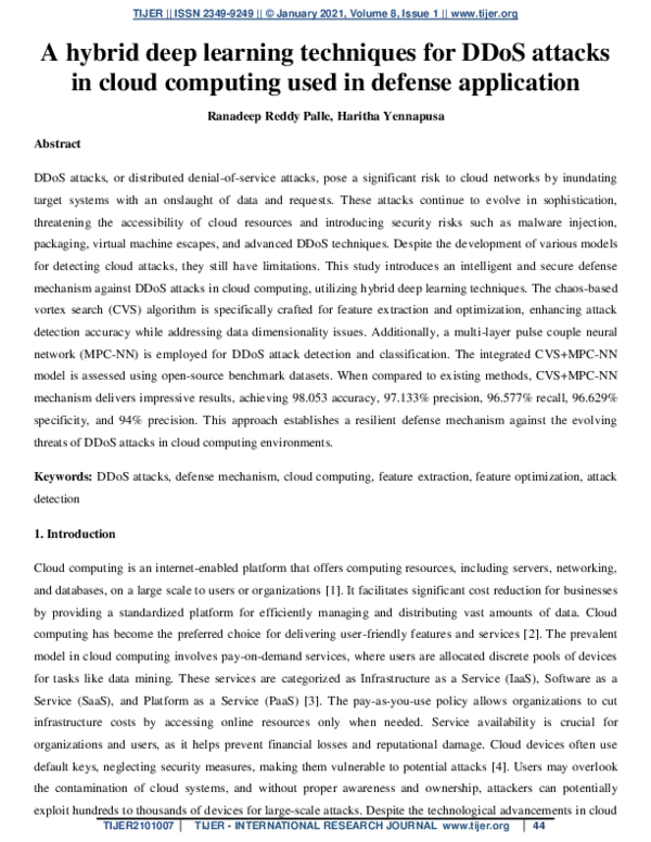 (PDF) A hybrid deep learning techniques for DDoS attacks in cloud computing used in defense ...
