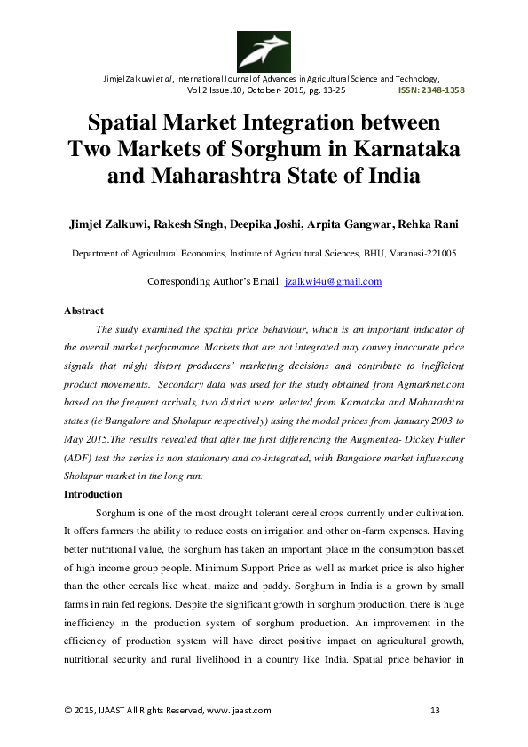 (PDF) Spatial Market Integration between Two Markets of Sorghum in ...