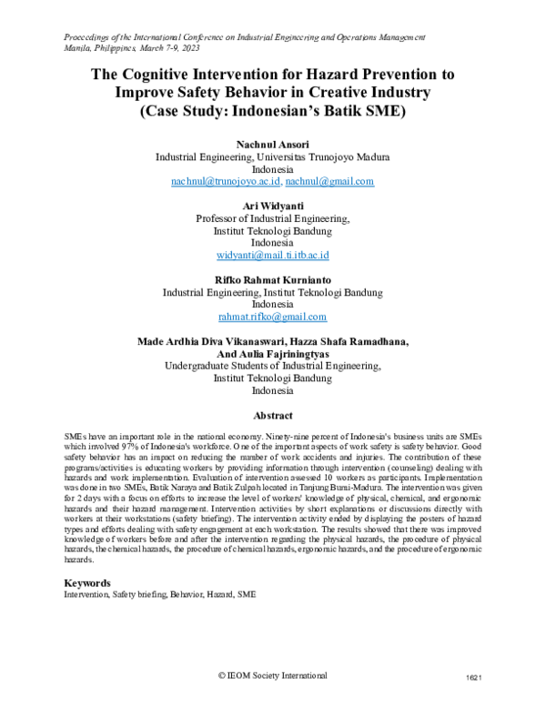 (PDF) The Cognitive Intervention for Hazard Prevention to Improve ...