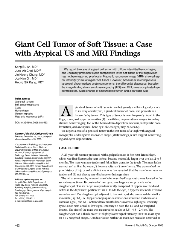 (PDF) Giant Cell Tumor of Soft Tissue: a Case with Atypical US and MRI ...