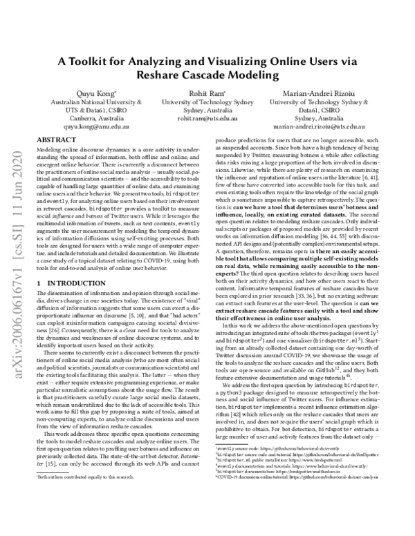 (PDF) Analyzing Online Users through Retweet Cascades