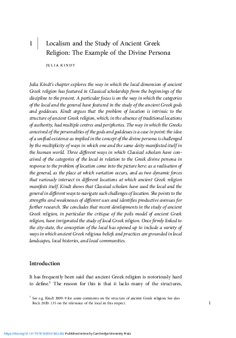 (PDF) Localism and the Study of Ancient Greek Religion: The Example of ...
