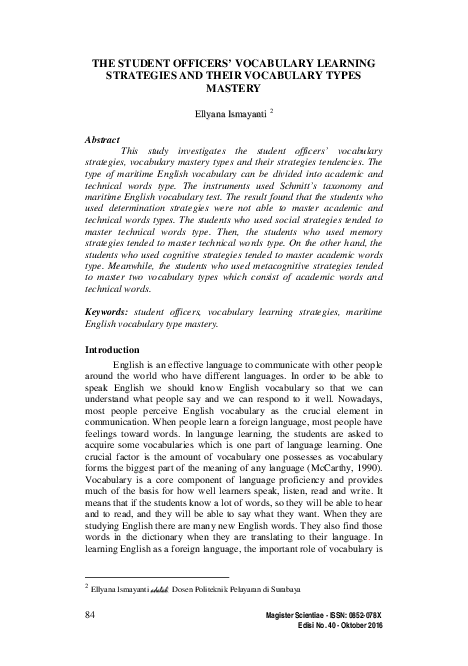 (PDF) The Student Officers' Vocabulary Learning Strategies And Their ...
