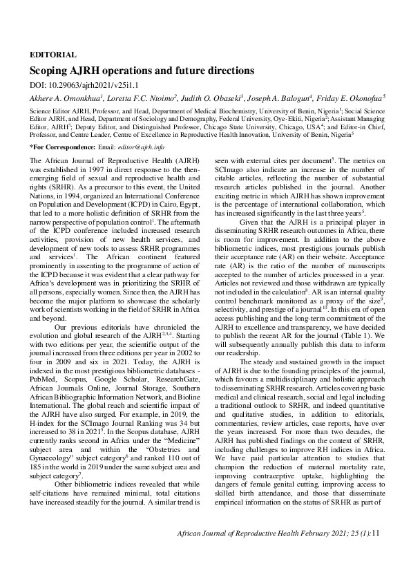 (PDF) Scoping AJRH operations and future directions