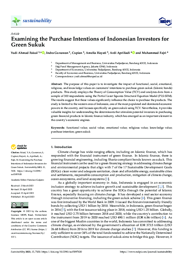(PDF) Examining the Purchase Intentions of Indonesian Investors for Green Sukuk