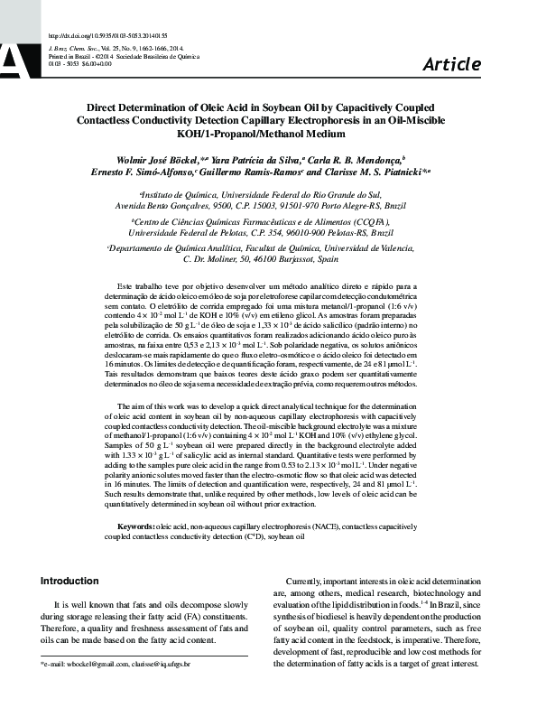 (PDF) Direct Determination of Oleic Acid in Soybean Oil by Capacitively ...
