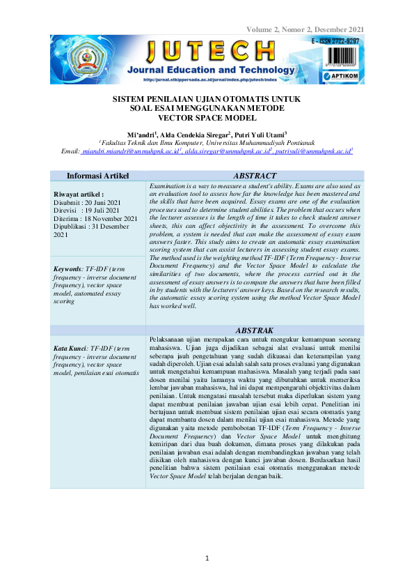 (PDF) Sistem Penilaian Ujian Otomatis Untuk Soal Esai Menggunakan ...