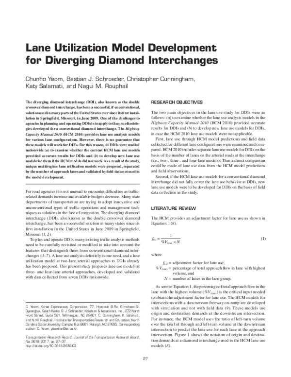 (PDF) Lane Utilization Model Development for Diverging Diamond Interchanges
