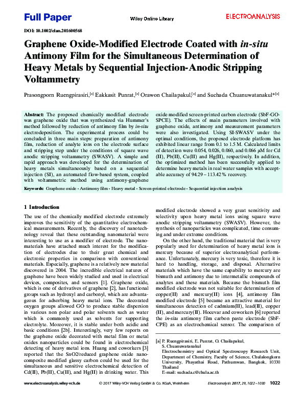 (PDF) Graphene Oxide-Modified Electrode Coated within-situAntimony Film for the Simultaneous ...