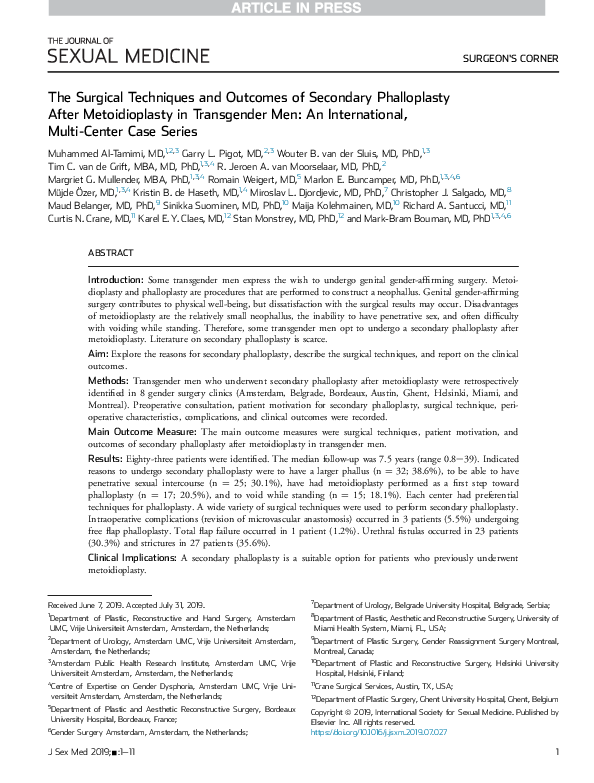 (PDF) The Surgical Techniques and Outcomes of Secondary Phalloplasty ...
