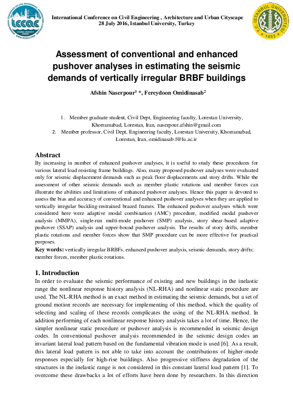 (PDF) Assessment of conventional and enhanced pushover analyses in estimating the seismic ...