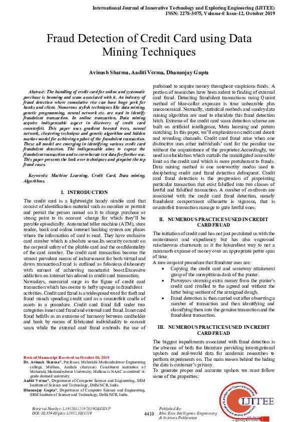 (PDF) Fraud Detection of Credit Card using Data Mining Techniques | Dhananjay Gupta - Academia.edu