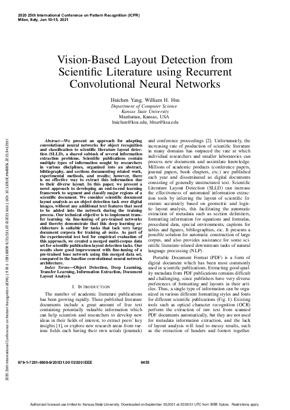 Vision-Based Layout Detection from Scientific Literature using Recurrent Convolutional Neural ...