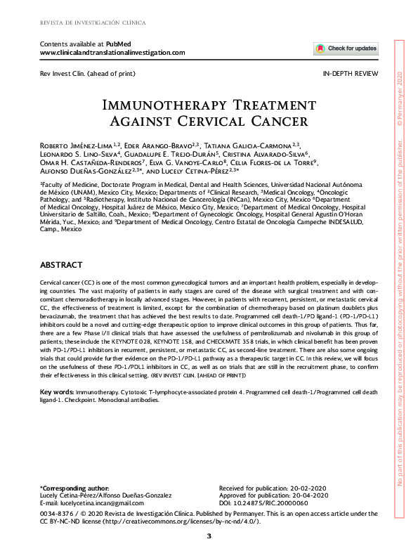 Pdf Immunotherapy Treatment Against Cervical Cancer
