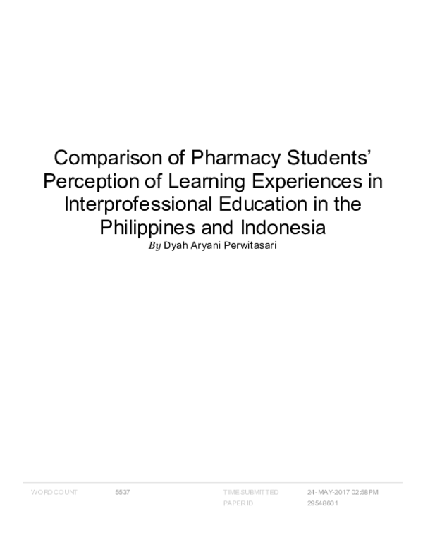 (PDF) Comparison of Pharmacy Students’ Perception of Learning Experiences in Interprofessional ...