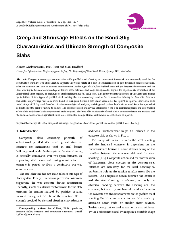 (PDF) Creep and Shrinkage Effects on the Bond-Slip Characteristics and ...