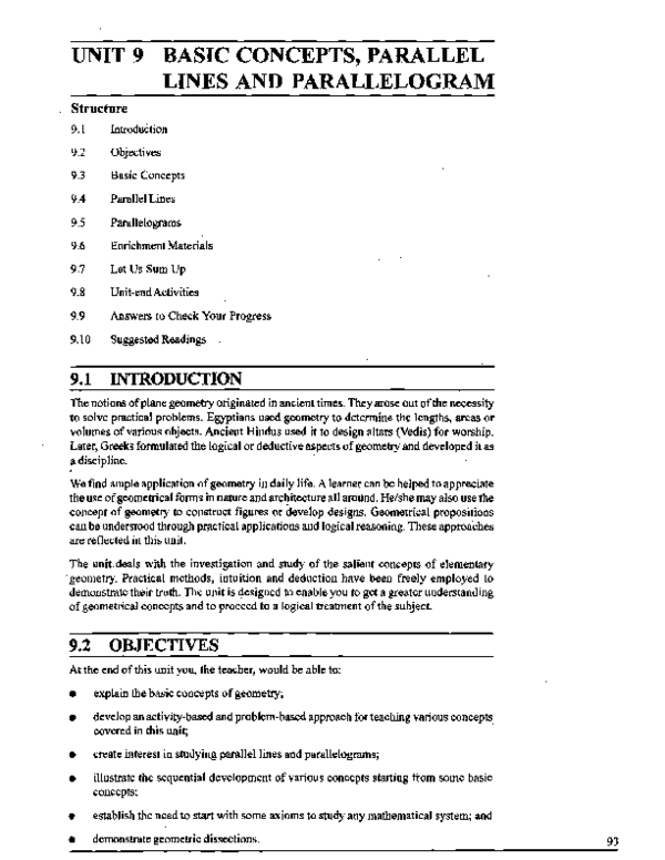 (PDF) Unit-9 Basic Concepts, Parallel Lines and Parallelogram