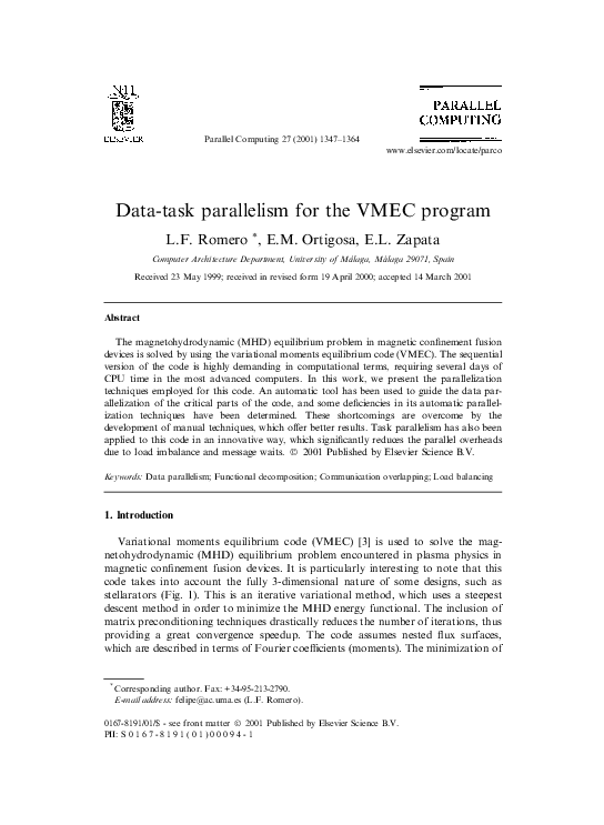 (PDF) Data-task parallelism for the VMEC program