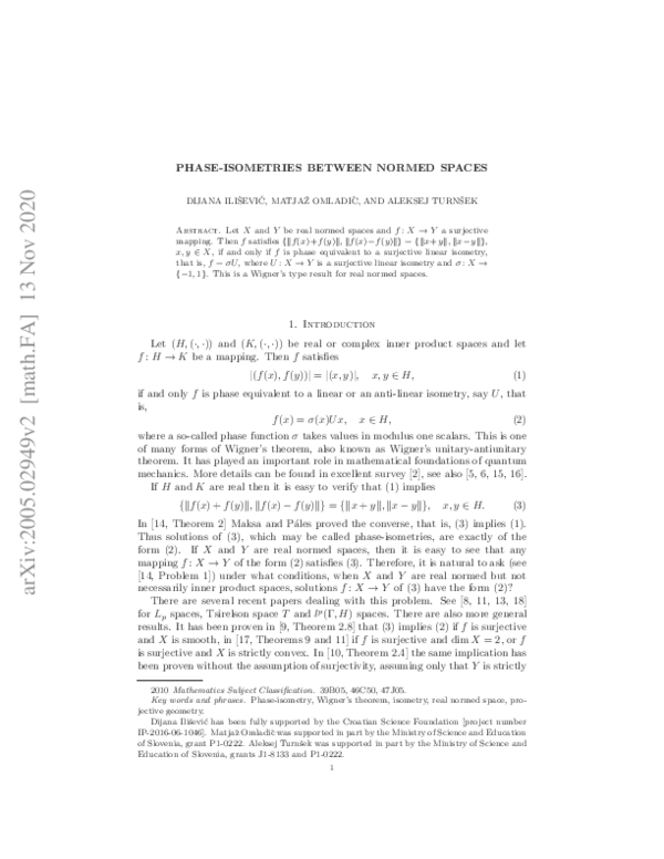 Pdf Phase Isometries Between Normed Spaces