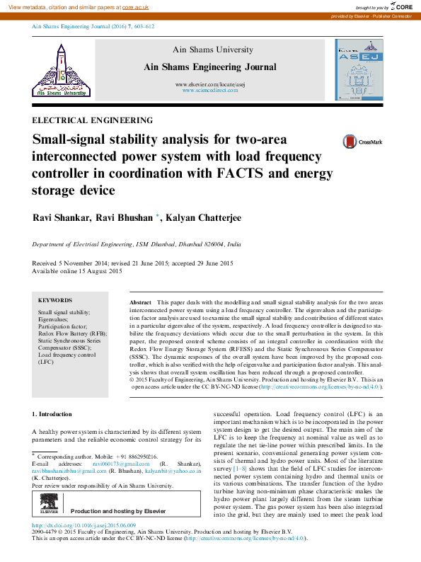 (PDF) Small-signal stability analysis for two-area interconnected power system with load ...