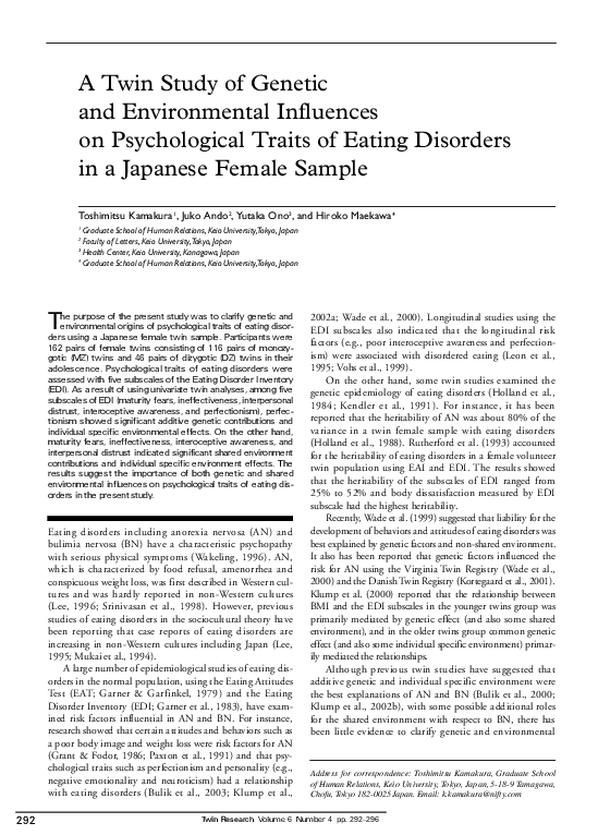 (PDF) A Twin Study of Genetic and Environmental Influences on ...