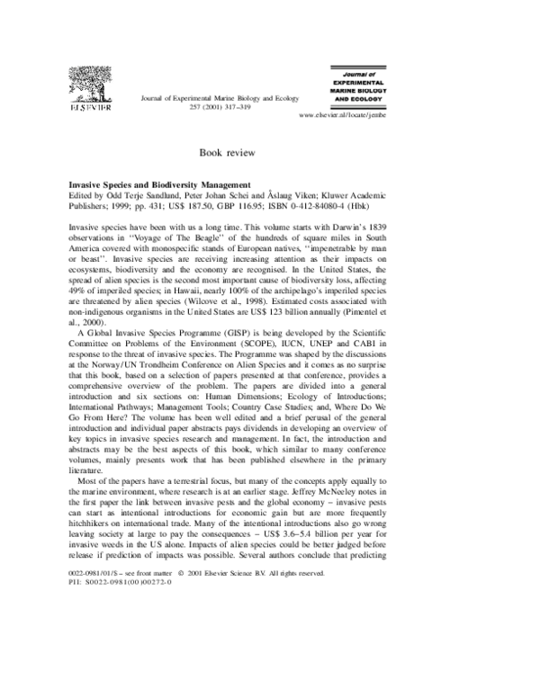 (PDF) Invasive Species and Biodiversity Management