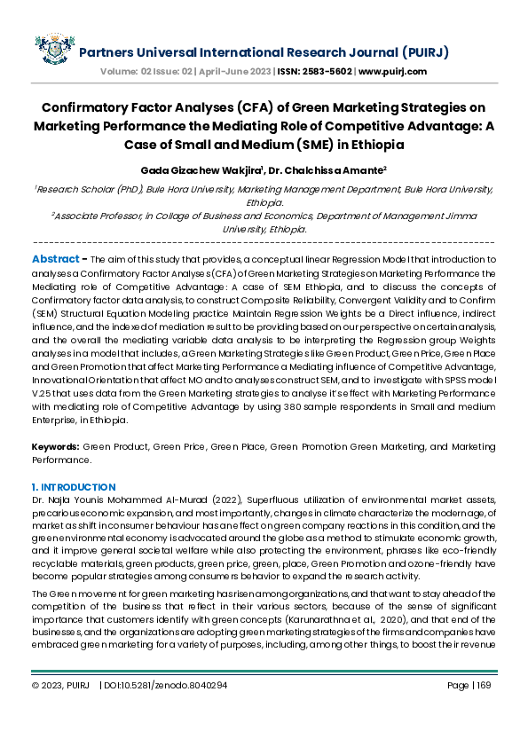 (PDF) Confirmatory Factor Analyses (CFA) of Green Marketing Strategies on Marketing Performance ...