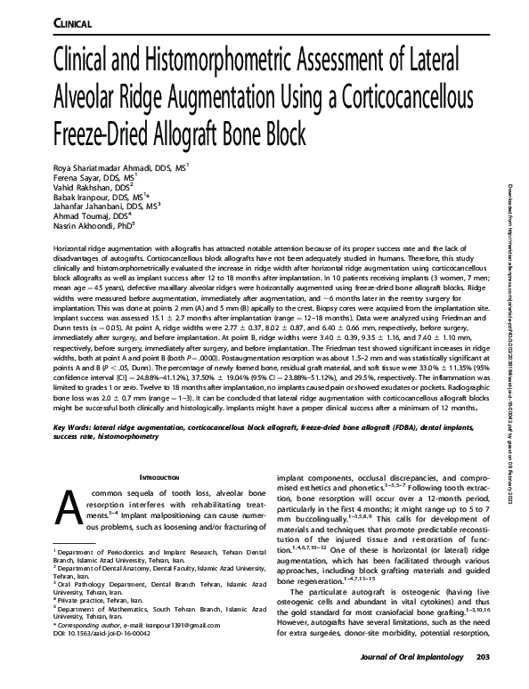 (PDF) Clinical and Histomorphometric Assessment of Lateral Alveolar Ridge Augmentation Using a ...