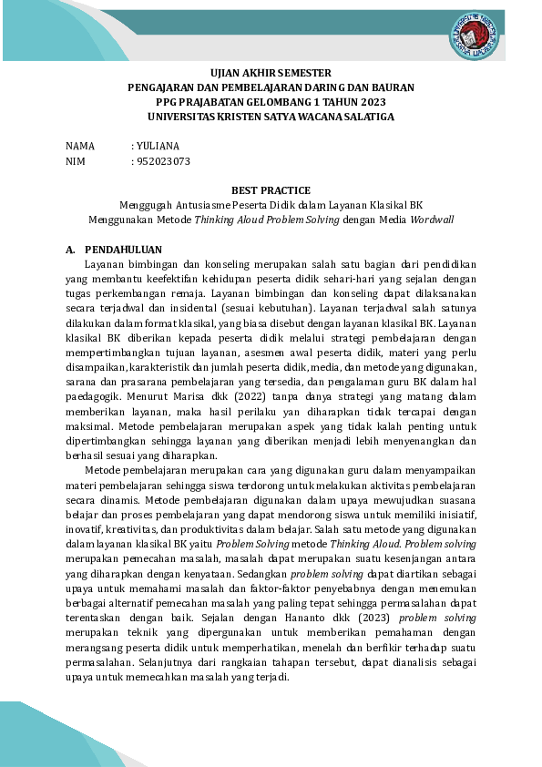 (PDF) Best Practice Menggugah Antusiasme Peserta Didik dalam Layanan Klasikal BK Menggunakan ...