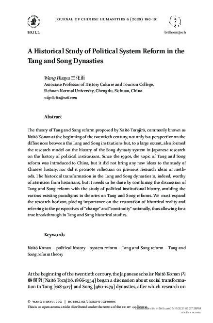 (PDF) A Historical Study of Political System Reform in the Tang and ...