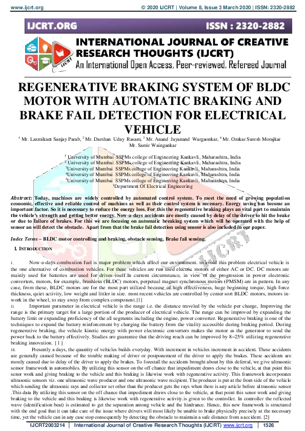(PDF) Regenerative Braking System of BLDC Motor with Automatic Braking and Brake Fail Detection ...