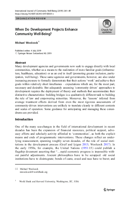 (PDF) Community Well-Being and Community Development