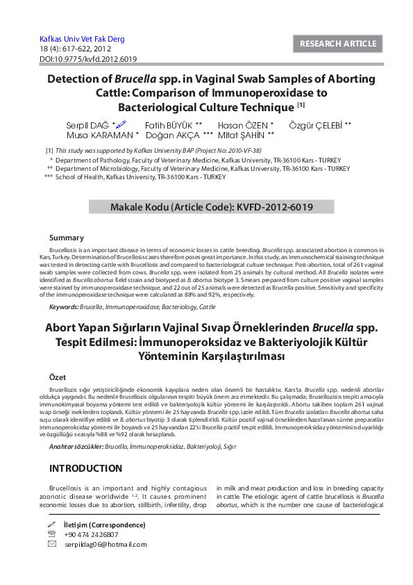 (PDF) Detection of Brucella spp. in Vaginal Swab Samples of Aborting ...