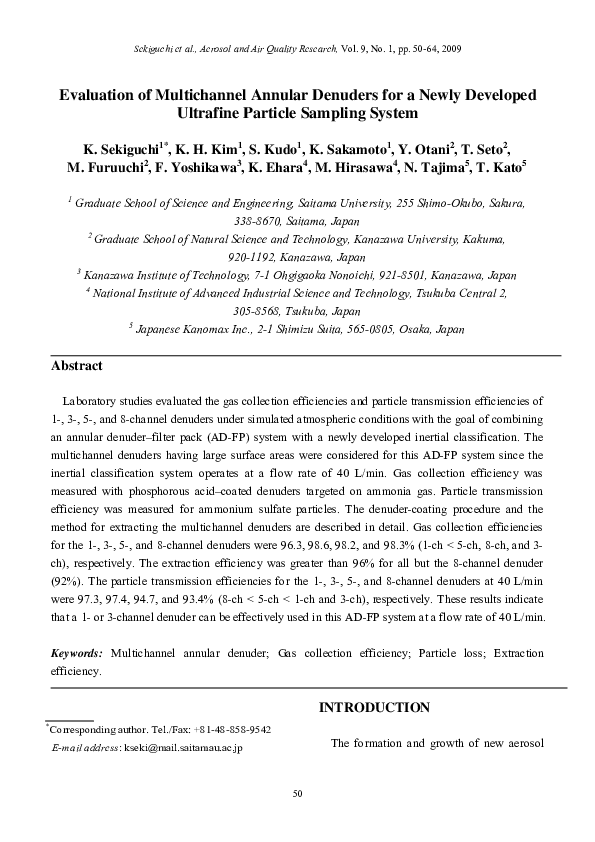 (PDF) Evaluation of Multichannel Annular Denuders for a Newly Developed Ultrafine Particle ...