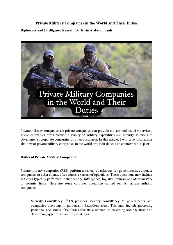 (DOC) Private Military Companies in the World and Their Duties