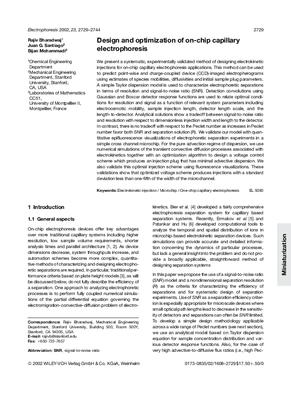 (PDF) Design and optimization of on-chip capillary electrophoresis