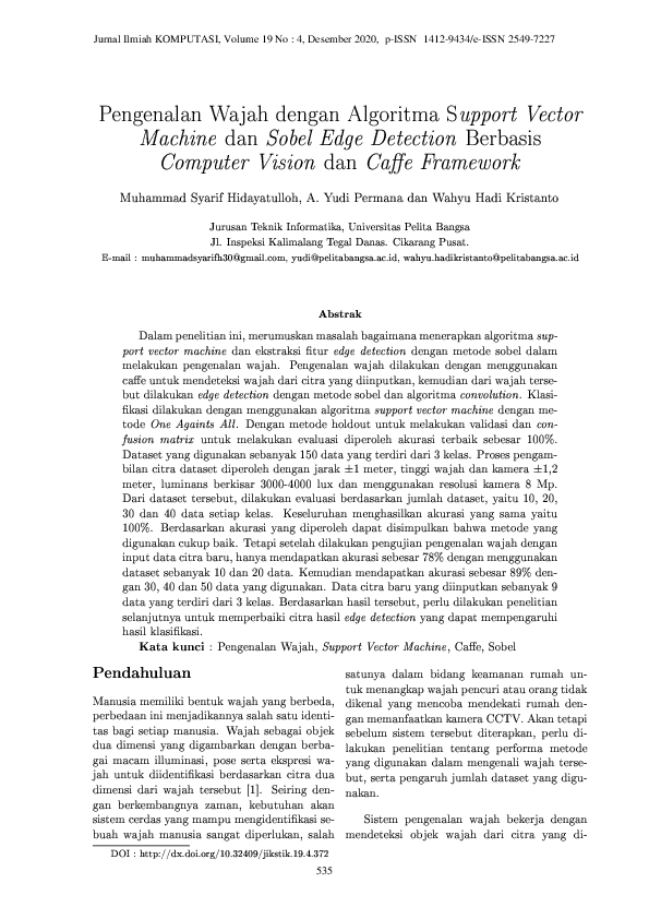 (PDF) Pengenalan Wajah dengan Algoritma Support Vector Machine dan ...